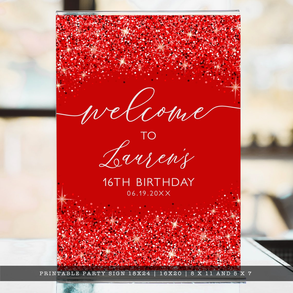Red Glitter Welcome Signs Editable Party Signs Instant | Etsy