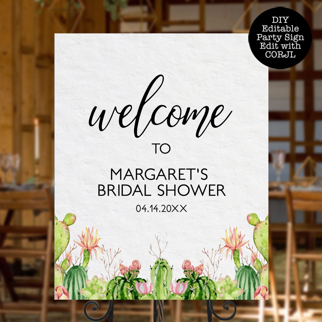 Cactus Welcome Sign, Wedding Shower, Succulent Printable Sign, Cactus ...