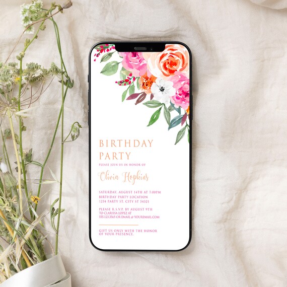 Editable Garden Floral Party Birthday Digital Party Evite Text ...