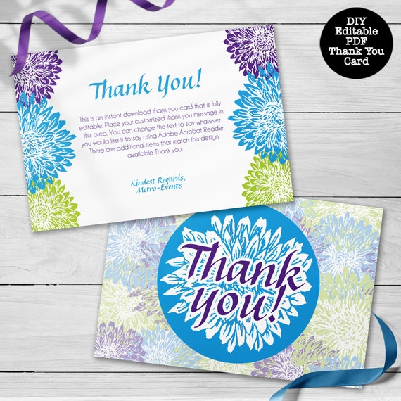 Blue Floral Thank You Cards, Floral thank you cards, blue thank you ...