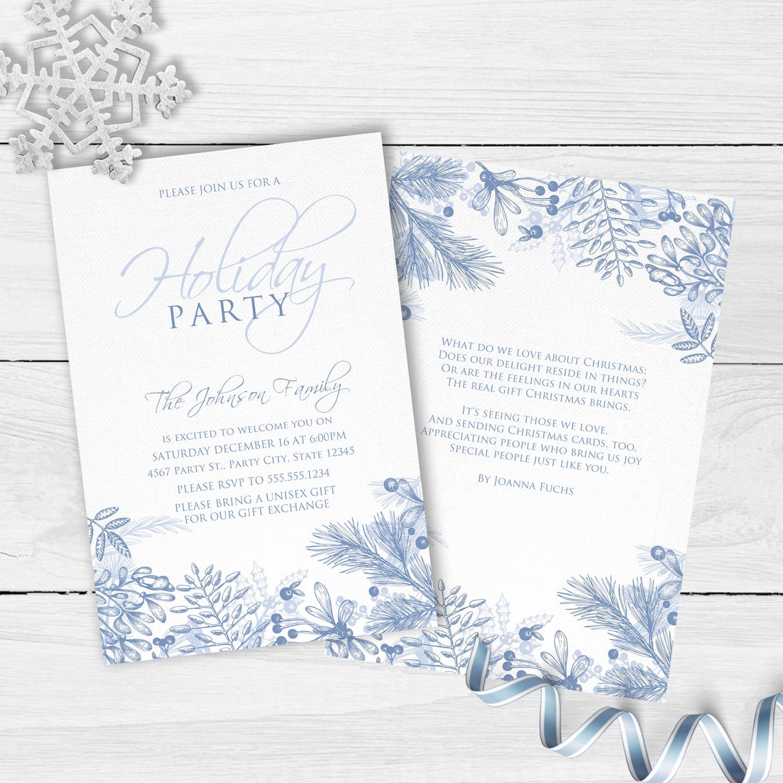 Christmas Party Invitations Elegant Blue Holiday Party | Etsy