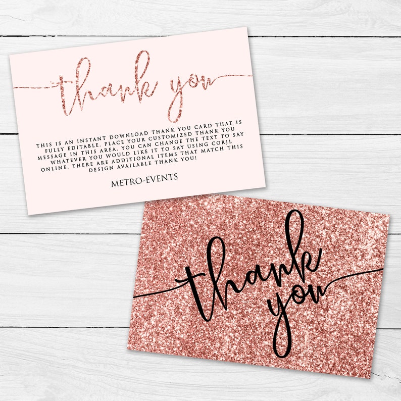 Pink Glitter Thank You Card Sparkle Thank You Notes - Etsy