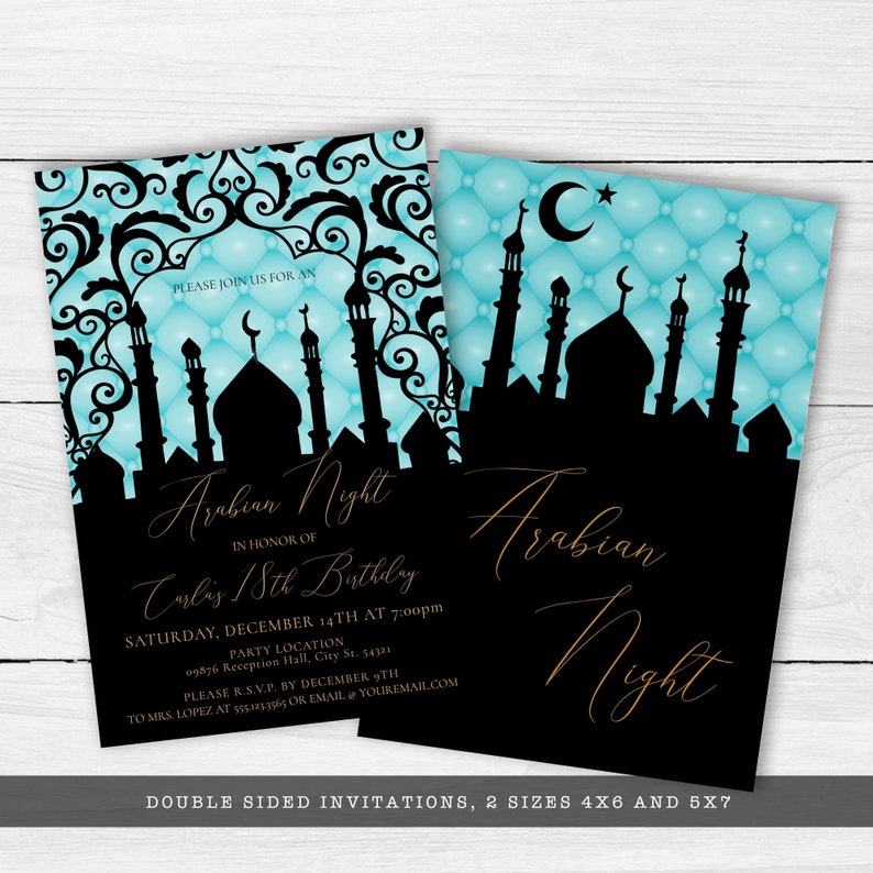 Teal Arabian Night Themed Party Invitations Printable - Etsy