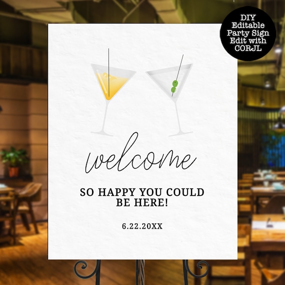 Cocktail Welcome Sign, Printable Sign, Cocktail Themed Sign, Modern ...
