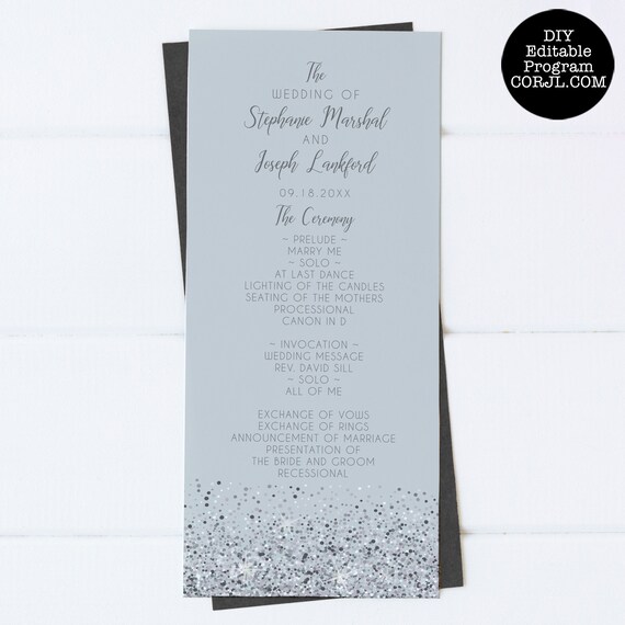 Silver Glitter Wedding Program, Glam Wedding Program, Glitter Editable ...