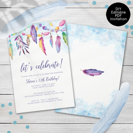 Boho Party Invitation, Girls Tribal Birthday Invitation, Bohemian ...
