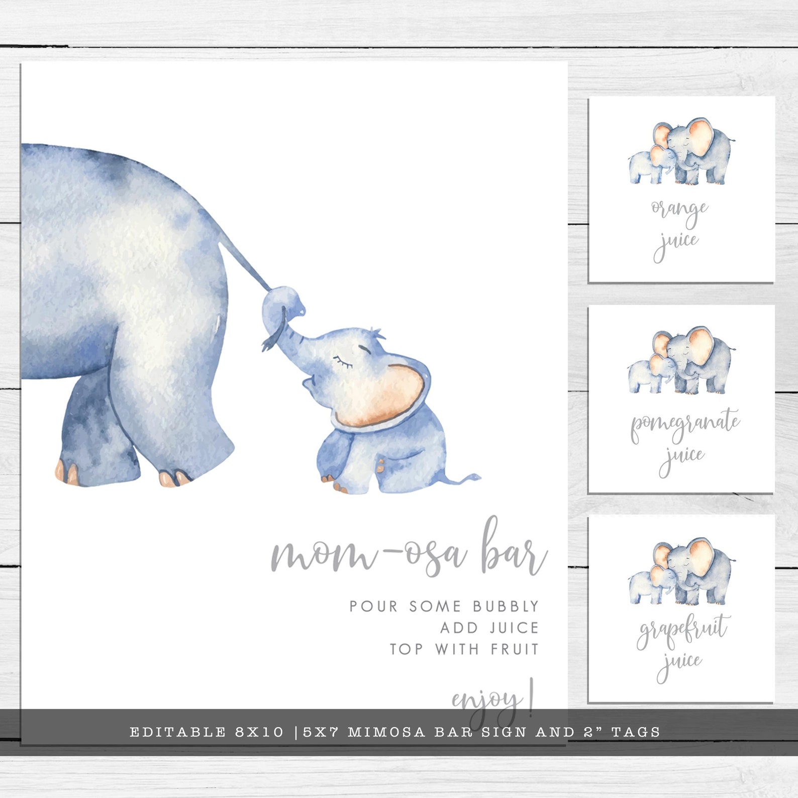 Elephant Momosa Bar Sign Printable Mimosa Tags Editable - Etsy