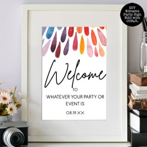 Printable Rainbow Welcome Signs, Rainbow Party Sign, Editable Party ...