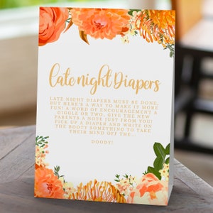Editable Late Night Diaper Sign, Orange and White Floral Signs, Instant ...