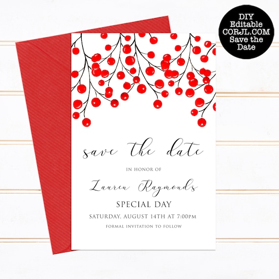 Editable Save the Date Cards, Christmas Save the Date, Holiday Themed ...