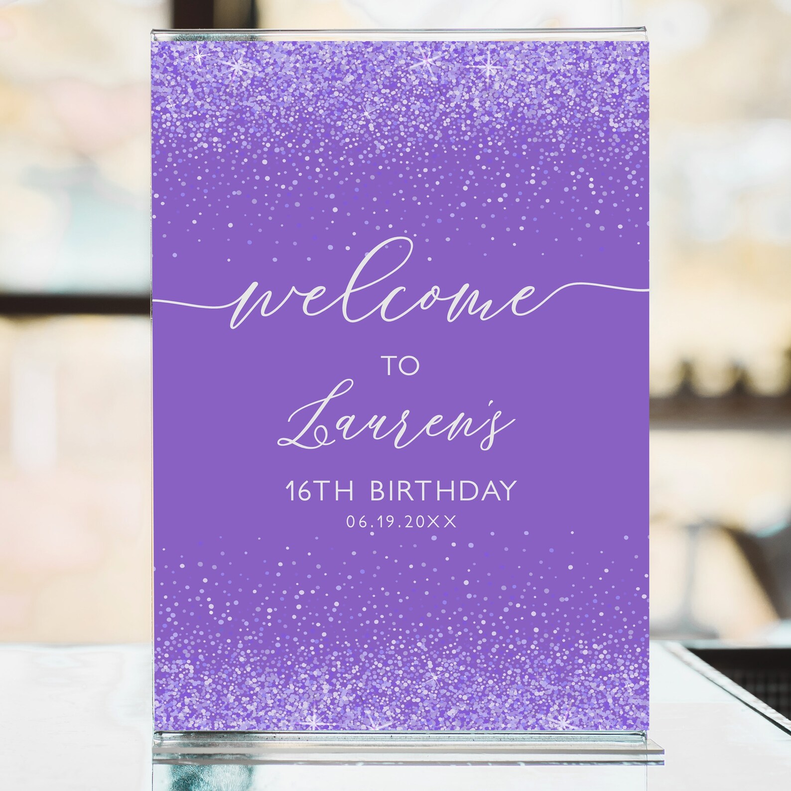 Purple Glitter Welcome Signs Sweet Sixteen Printable Party - Etsy
