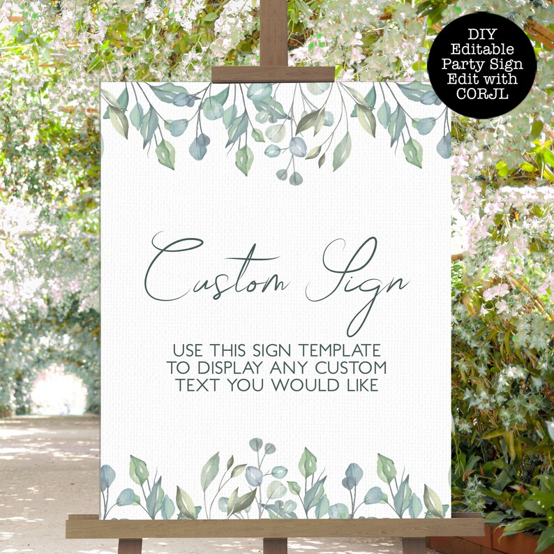 Green Botanical Custom Sign Printable Party Sign Greenery | Etsy