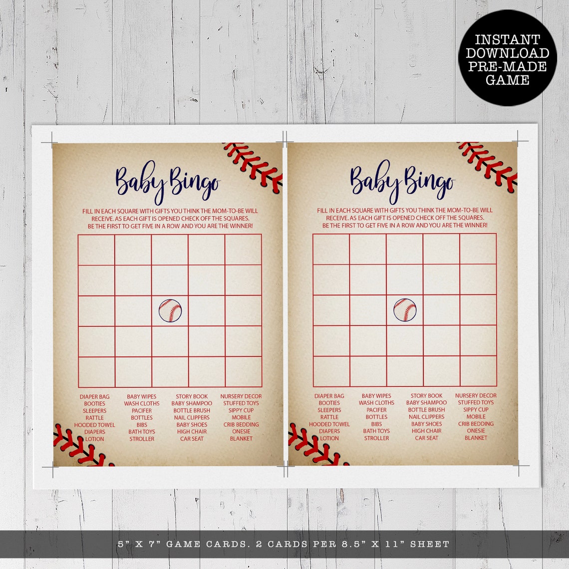 Baby Shower Bingo Game Baseball Baby Shower Sports Baby | Etsy