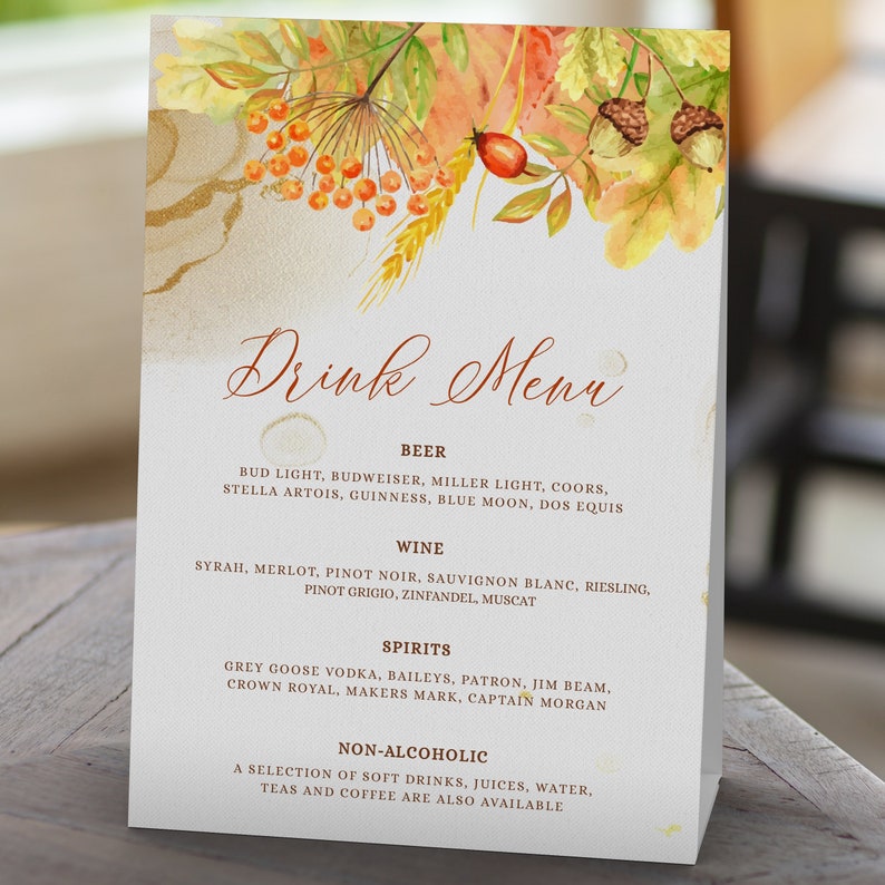 Autumn Leaves Drink Menu Signs Friendsgiving Signs Drink - Etsy