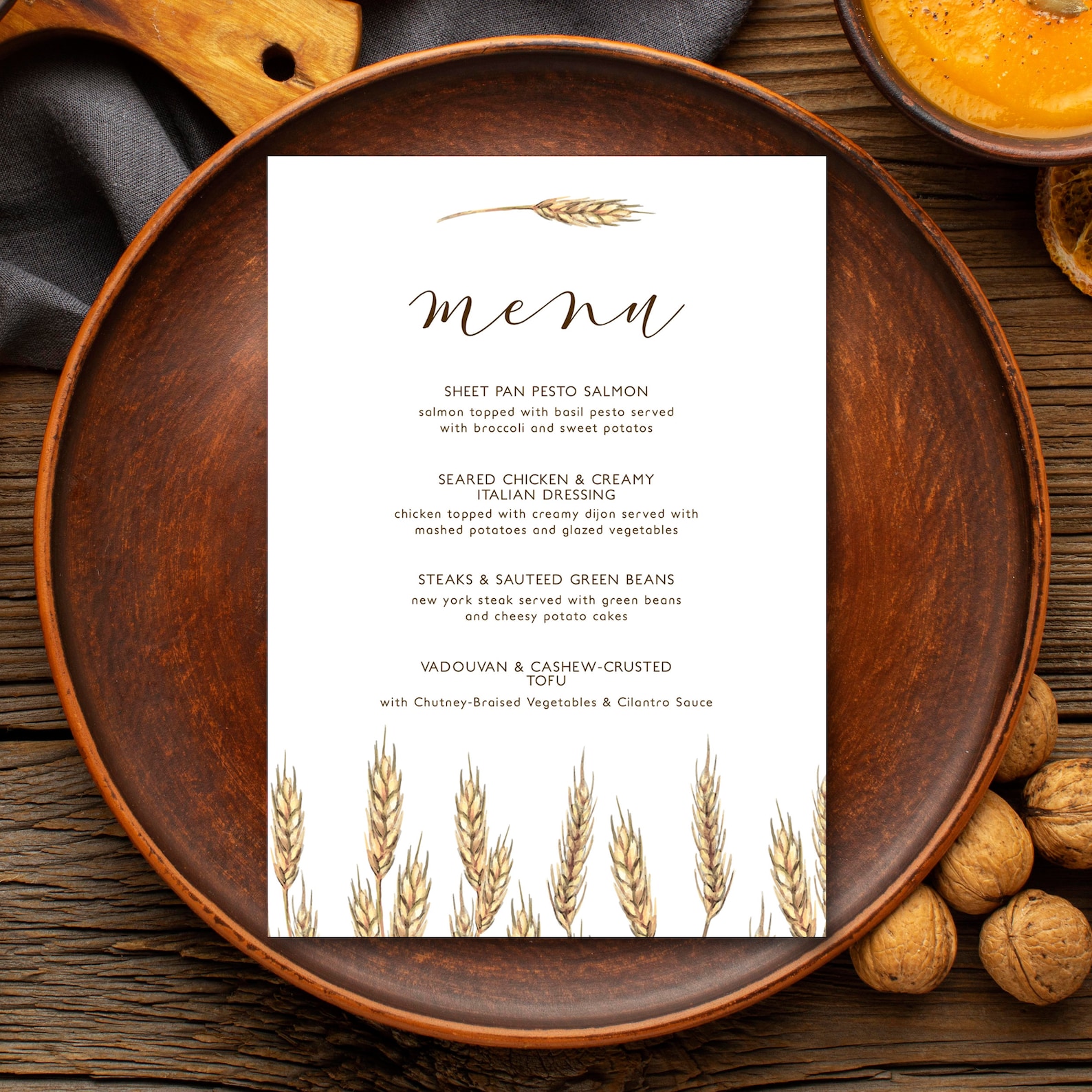 Country Wheat Food Menu Rustic Menu Food Menu Dinner Menu - Etsy