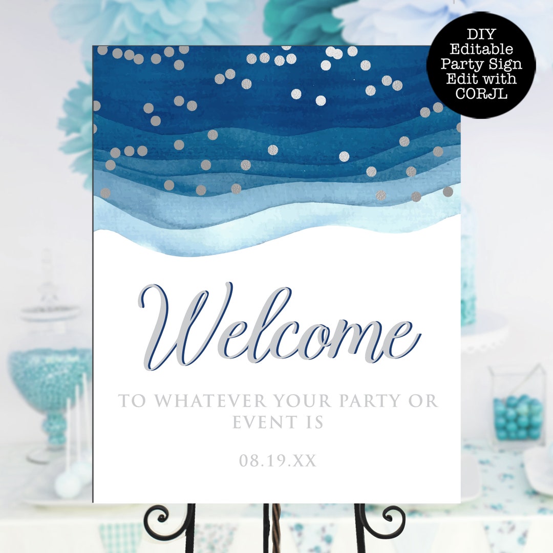 Blue and Silver Welcome Signs, Blue Welcome Signs, Printable Party ...