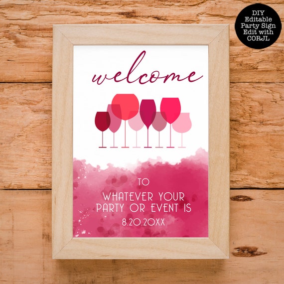 Wine Tasting Welcome Sign, Printable Welcome Sign, Wine Themed Sign ...