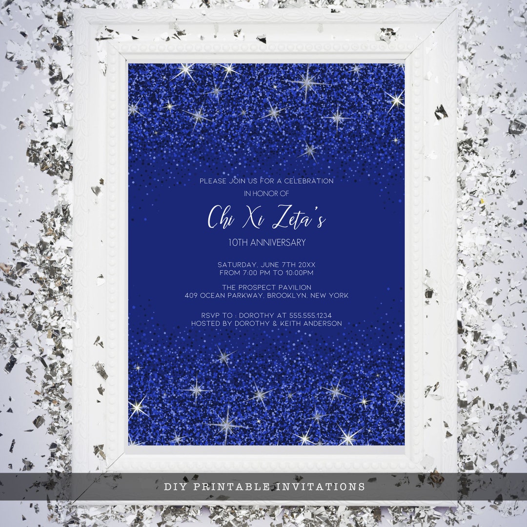 Anniversary Party Invite Blue, Royal Blue Glitter Anniversary Party ...