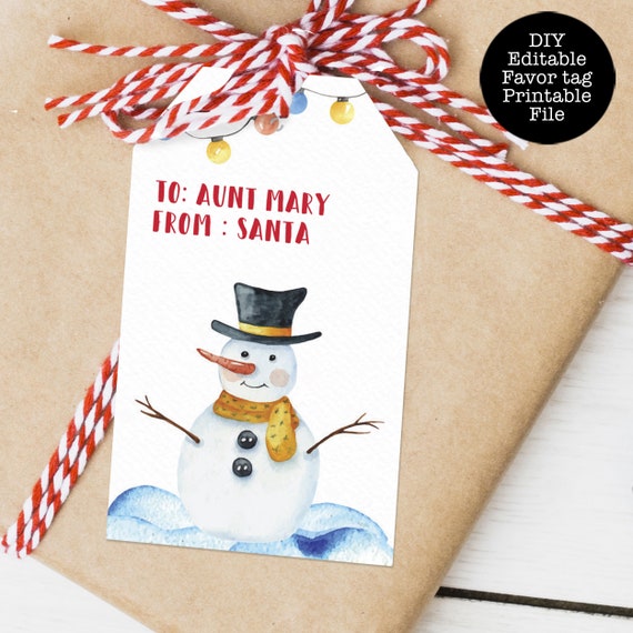 Snowman Gift Tags, Holiday Favor Tags, Printable Favor Tags, Editable ...