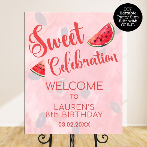 Sweet Celebration Welcome Signs, Watermelon Welcome Sign, Printable ...