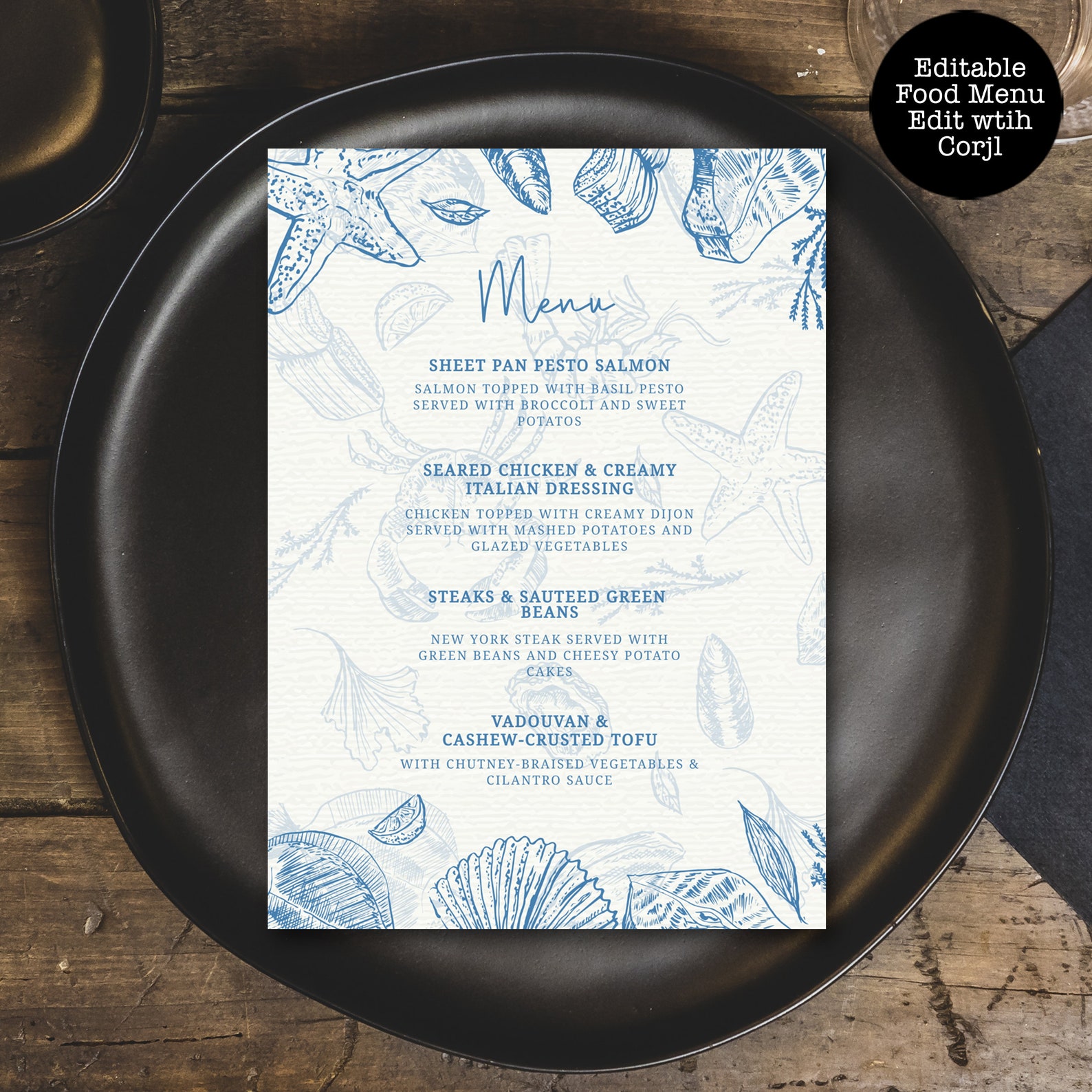 Beach Theme Food Menu: Seafood Dinner, Editable Template (instant ...