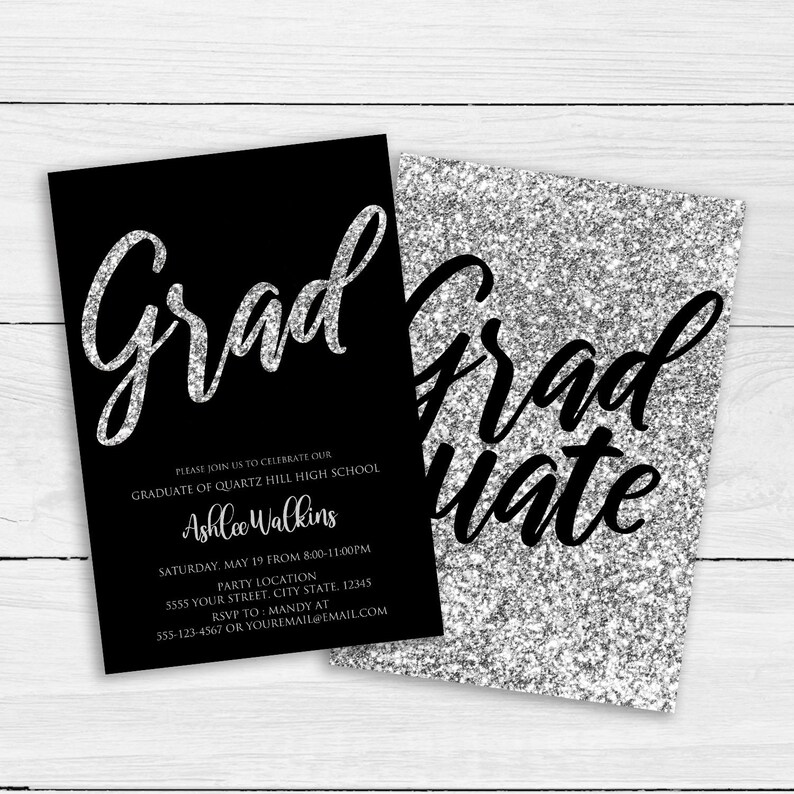 Silver Glitter Graduation Party Invitations Graduation | Etsy