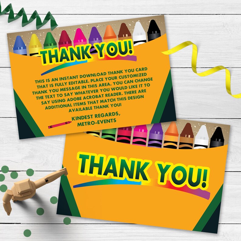 Crayon Thank You Cards Digital Thank You Cards Coloring - Etsy