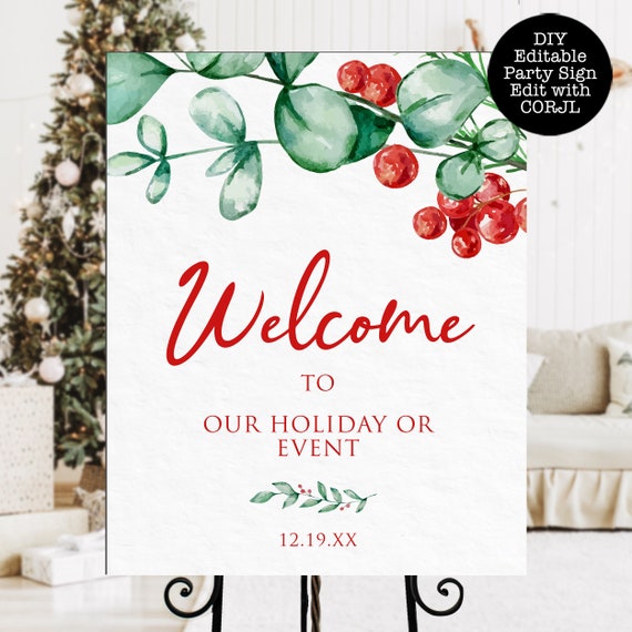 Christmas Welcome Signs, Printable Welcome Sign, Corjl Template ...