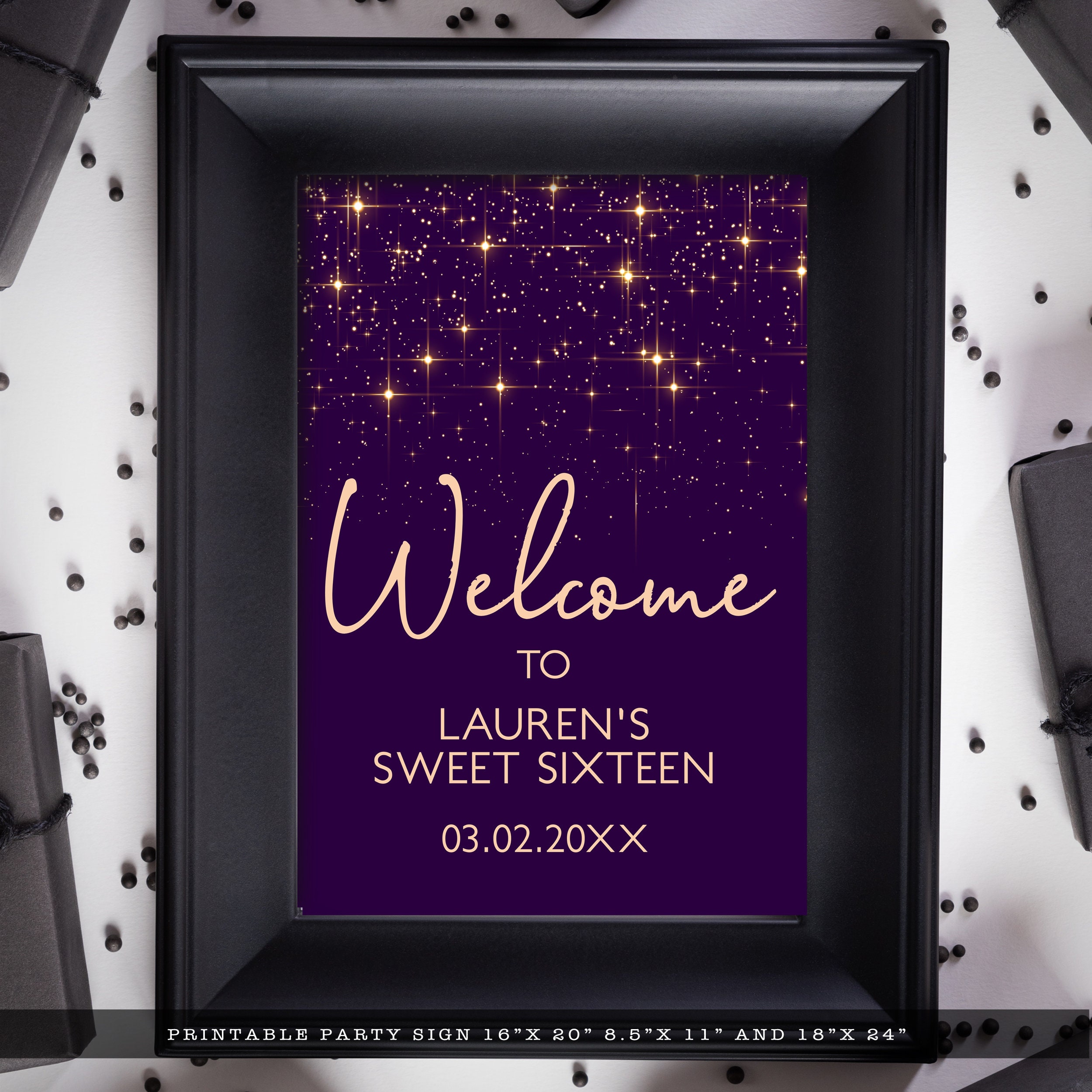 Purple and Gold Welcome Signs Sweet Sixteen Printable Party | Etsy