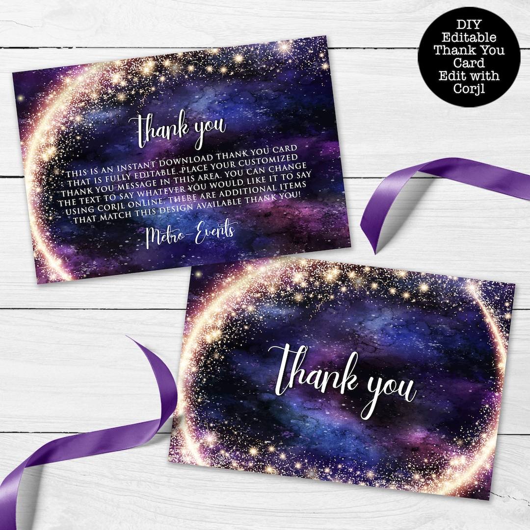 Galaxy Thank You Card, Starry Thank You Card, Under the Stars Thank You ...