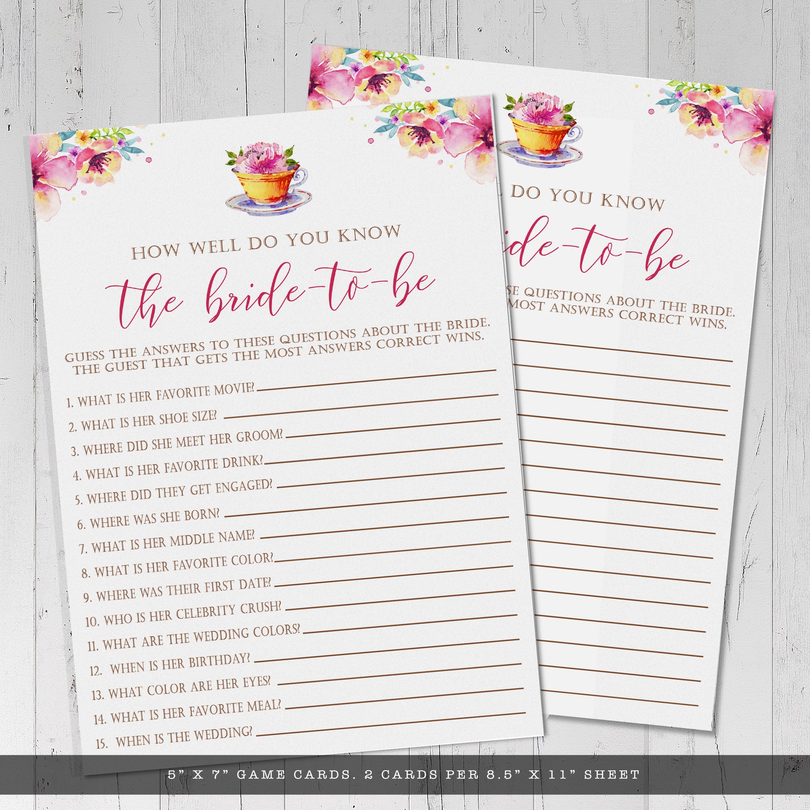 Pink Floral Bridal Shower Game How Well Do You Know the - Etsy