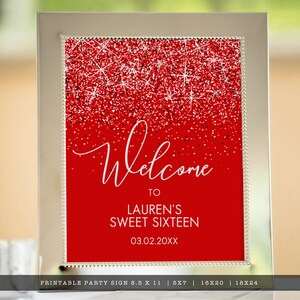 Red Welcome Signs, Editable Party Signs, Instant Download, Custom Red ...