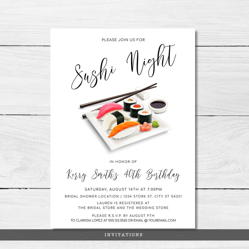 Minimalist Sushi Night Invitation, Japanese Party Invite (corjl ...