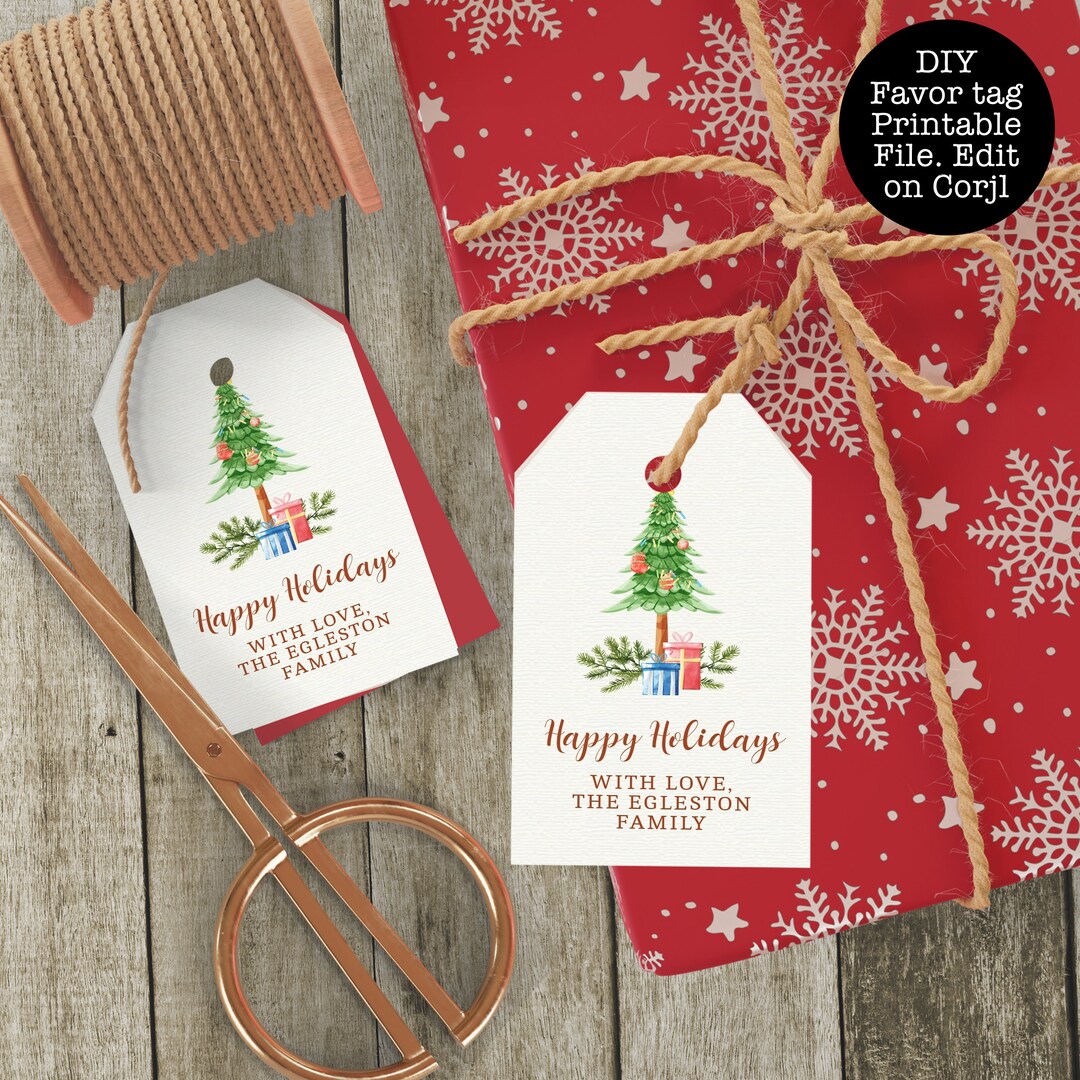Christmas Tree Gift Tags, Holiday Gift Tags, Editable Favor Tags, Corjl ...