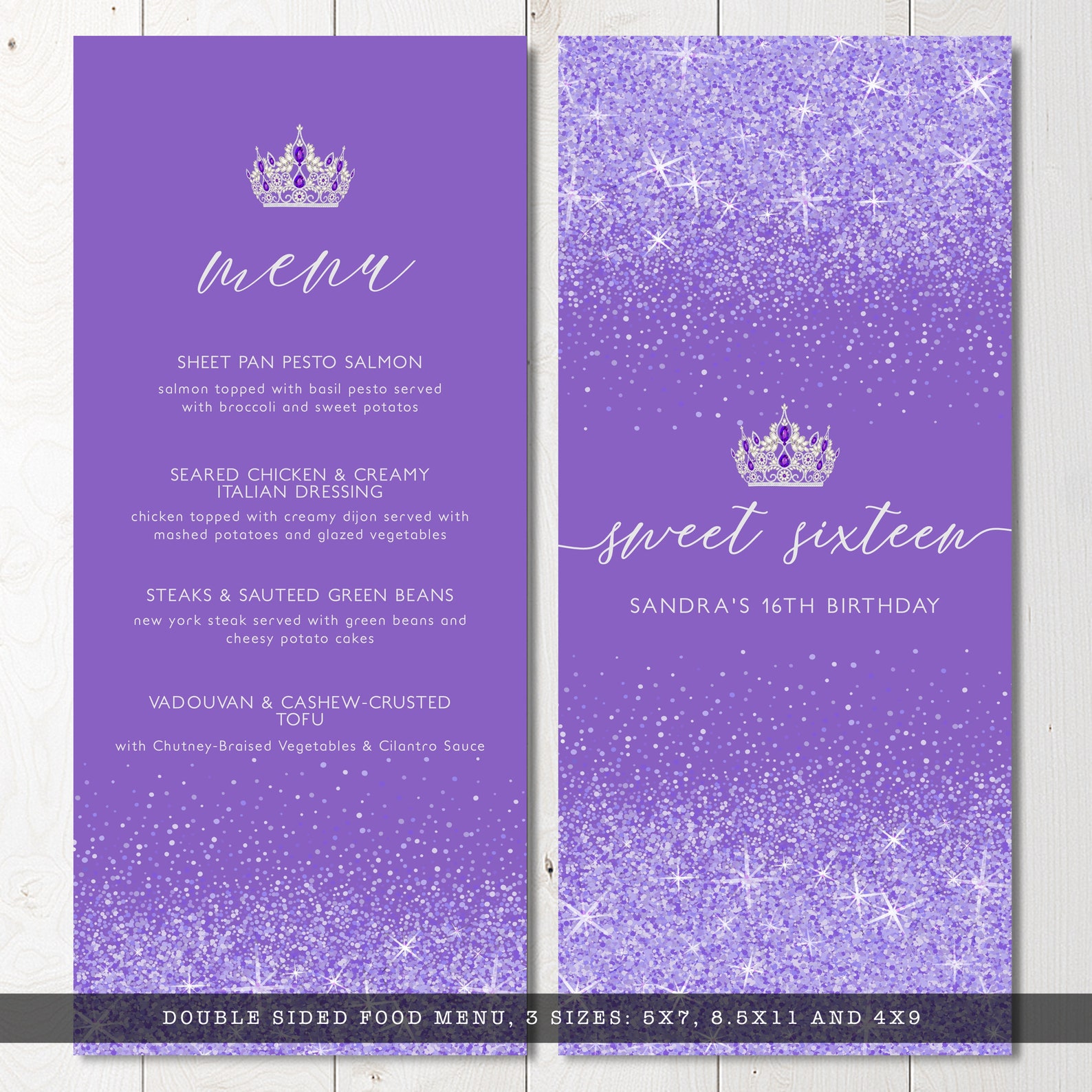 Purple Food Menu Custom Menu Purple Glitter Food Menu - Etsy