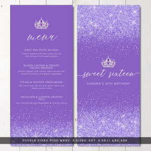 Purple Food Menu, Custom Menu, Purple Glitter Food Menu, Dinner Menu ...