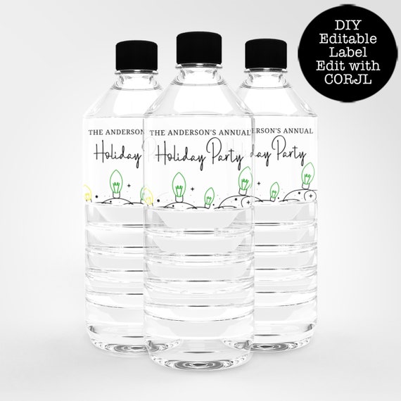 Editable Holiday Water bottle Labels, Christmas Light Beverage Wrappers ...