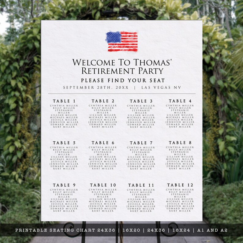 American Flag Custom Seating Chart Printable Seating Chart - Etsy