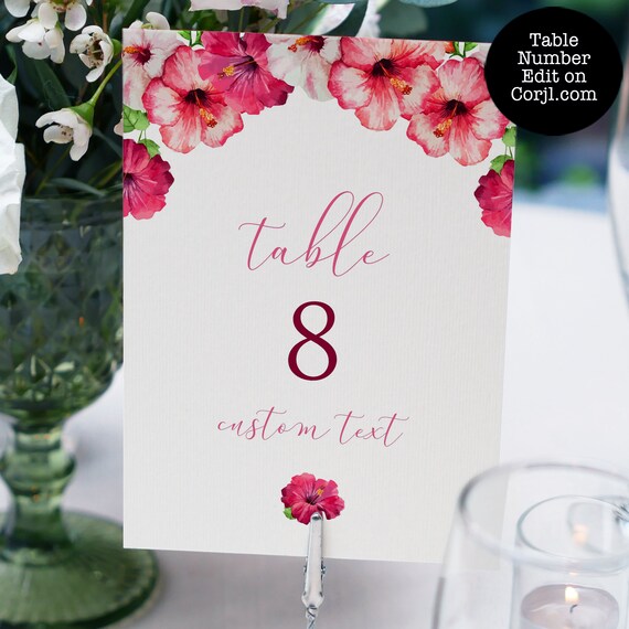 Tropical Floral Table Number, Pink Floral Table Décor, Printable Table ...