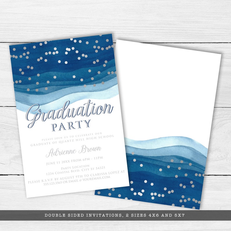 Blue and Silver Graduation Invitations Graduation Party | Etsy
