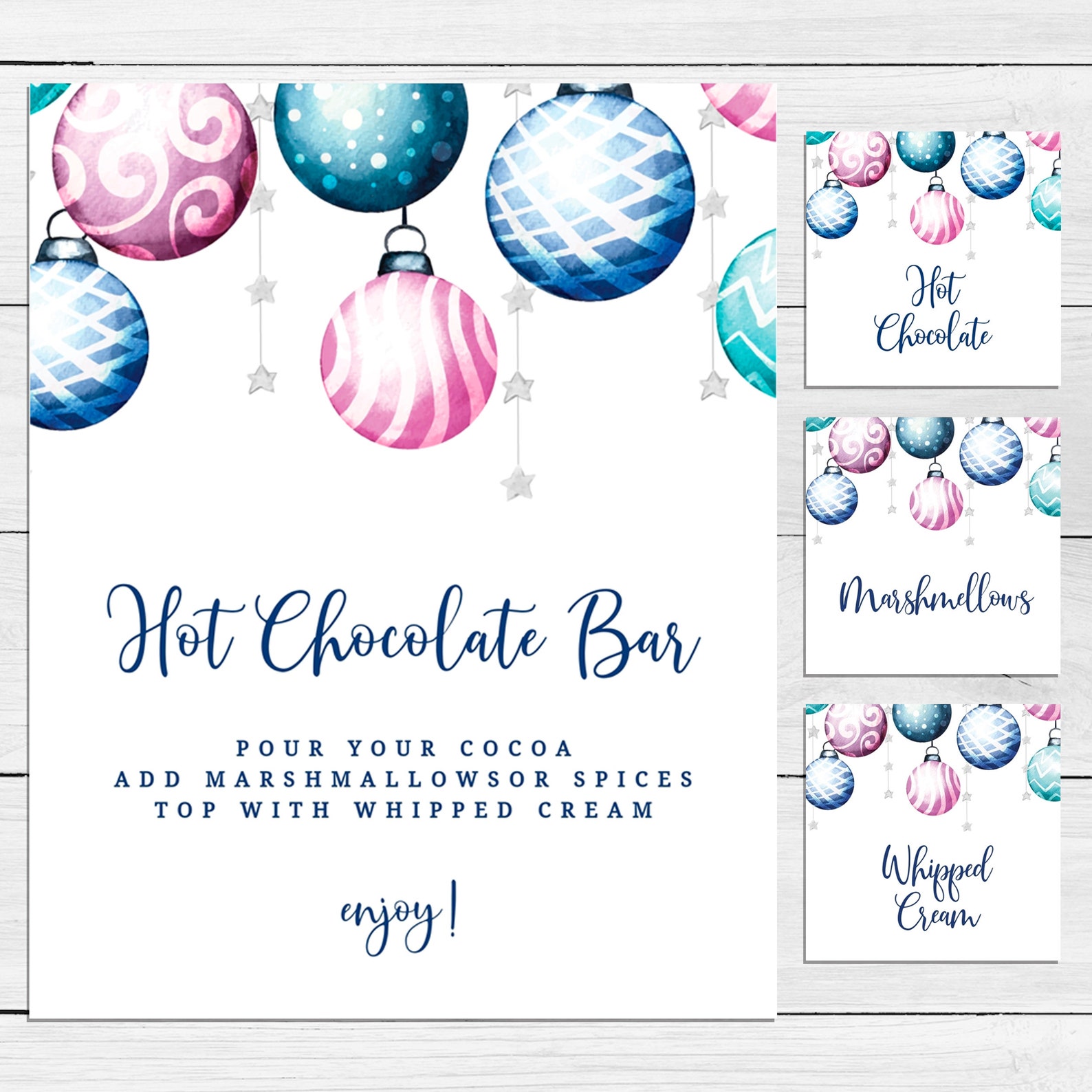 Hot Chocolate Bar Sign and Tags Ornament Exchange Sign | Etsy