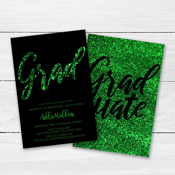 Green Glitter Graduation Party Invitations, Graduation Announcements ...
