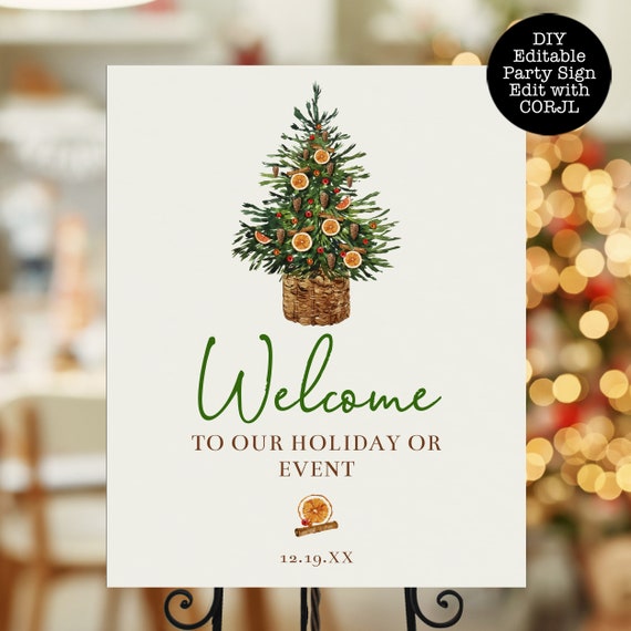 Christmas Tree Welcome Signs, Corjl Template, Rustic Christmas Sign ...