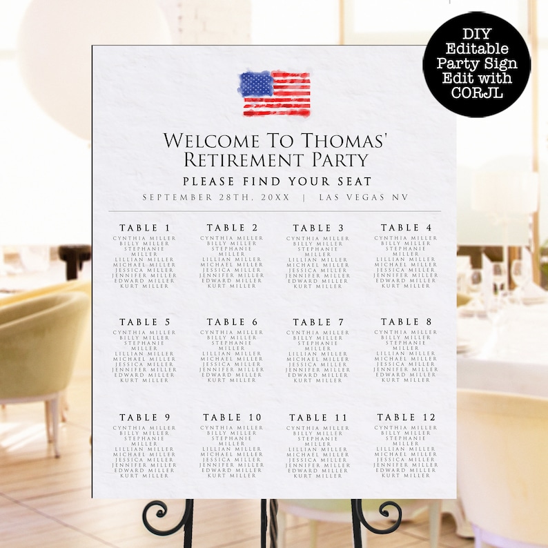 American Flag Custom Seating Chart Printable Seating Chart - Etsy