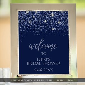 Glamorous Glitter Welcome Sign, Printable Sign, Navy Party Sign, Custom ...