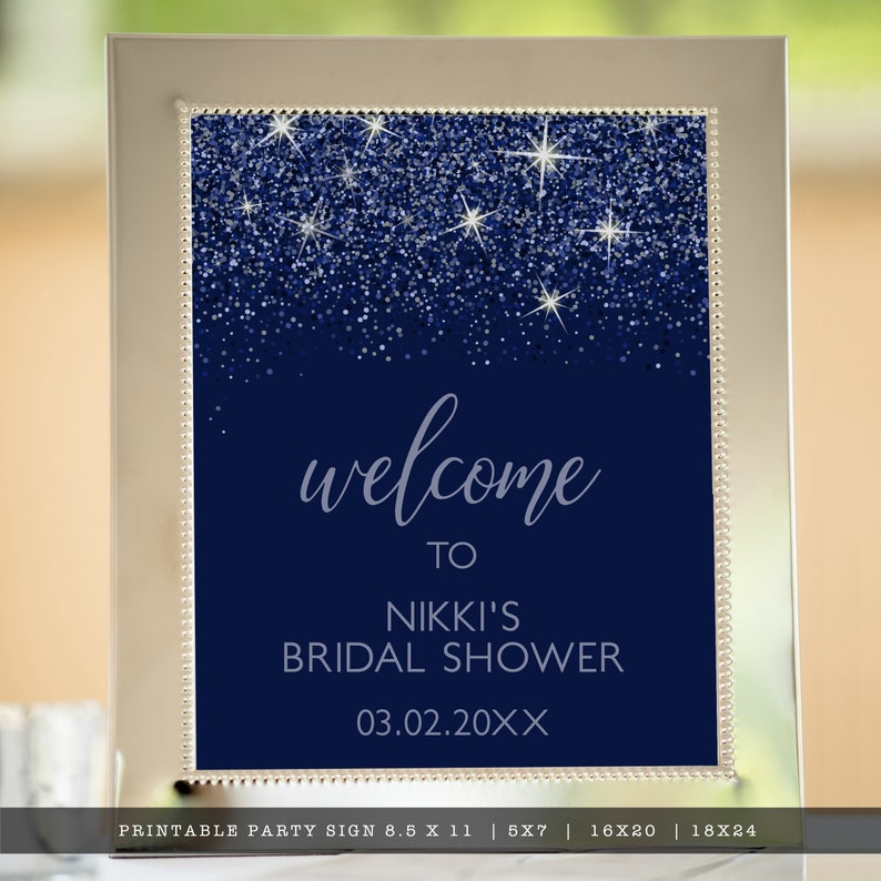 Glamorous Glitter Welcome Sign Printable Sign Navy Party | Etsy