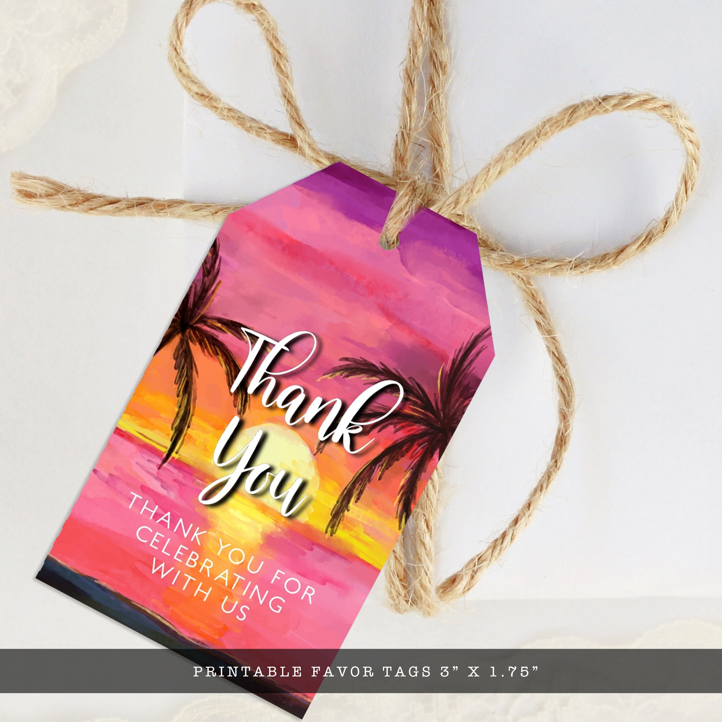 Tropical Sunset Favor Tag, Sunset Gift Tags, Editable Gift Labels ...