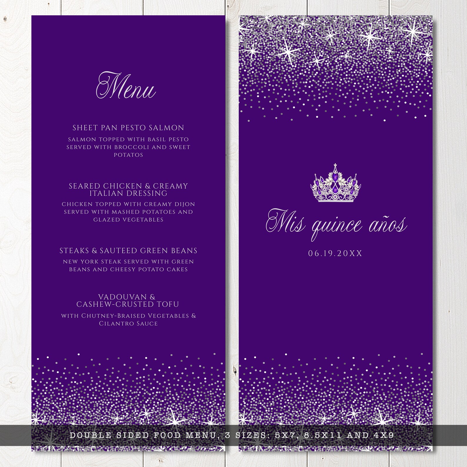 Purple and Silver Glitter Food Menu Purple Dinner Menu Food | Etsy