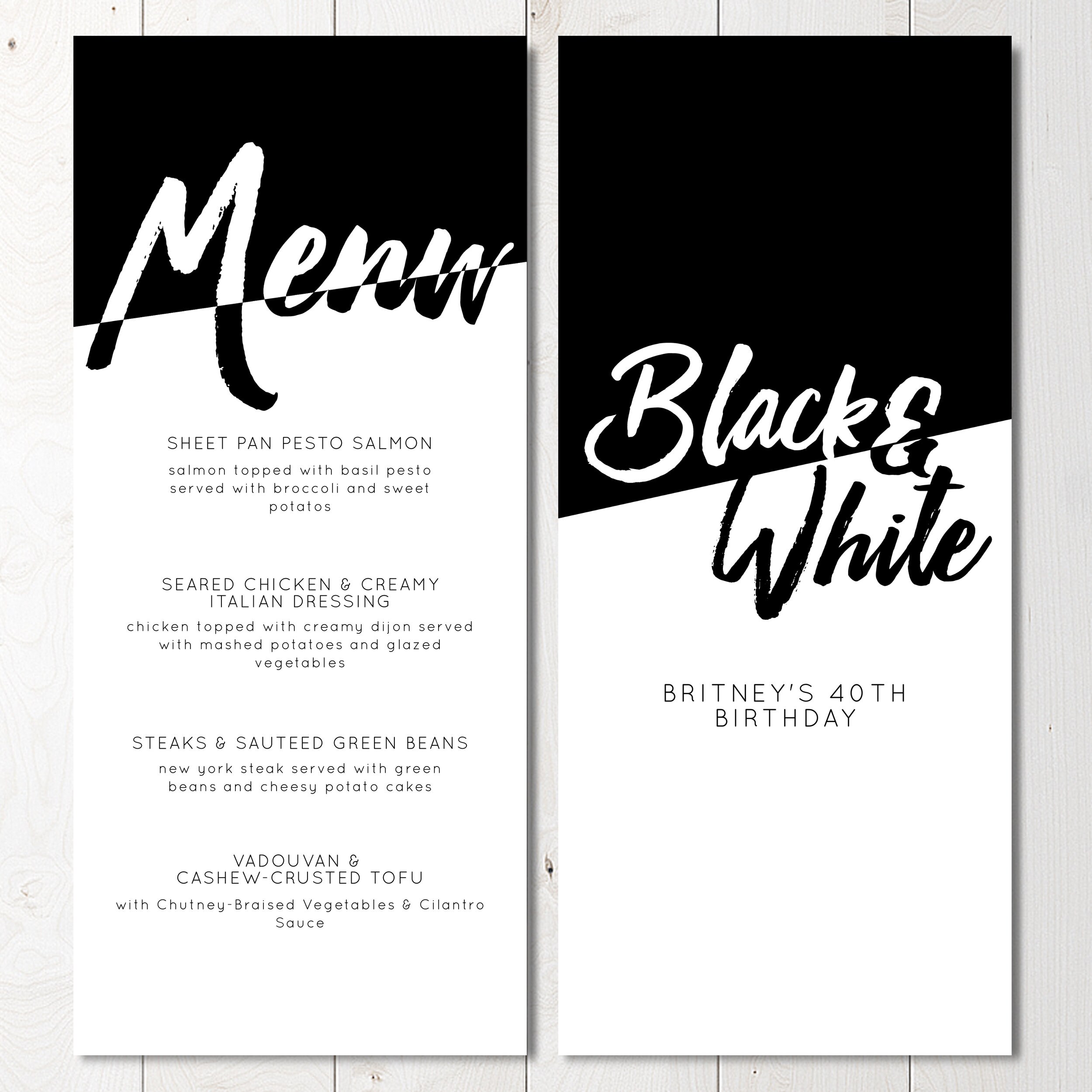 Modern White and Black Menu Custom Menu Food Menu Dinner | Etsy