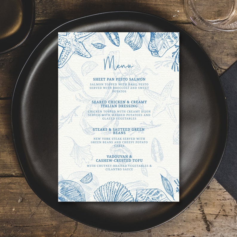 Beach Theme Food Menu: Seafood Dinner, Editable Template (instant ...